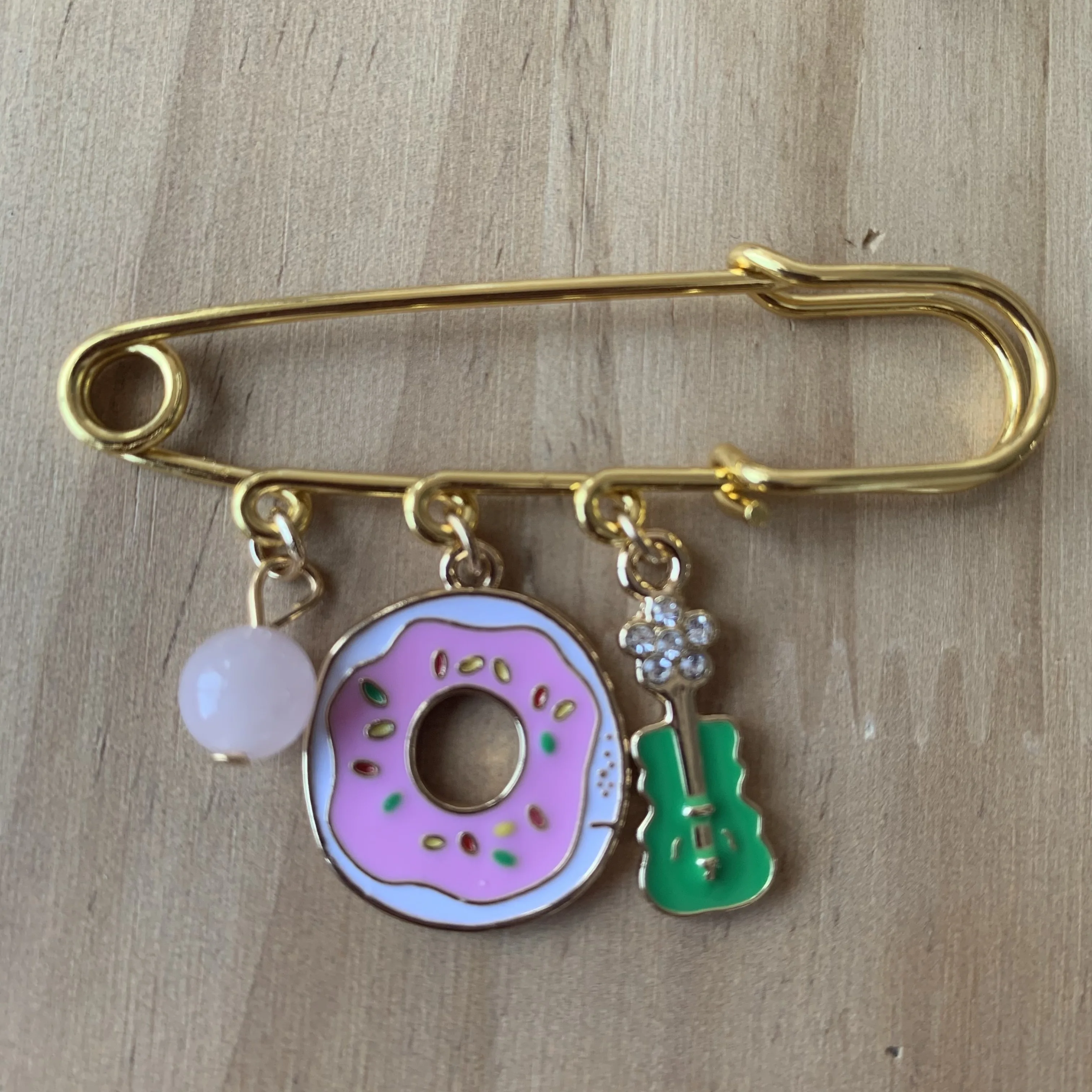 Girls Cute Enamel Charm Safety Pin Brooch - Multi-Charm Animal & Fruit ...