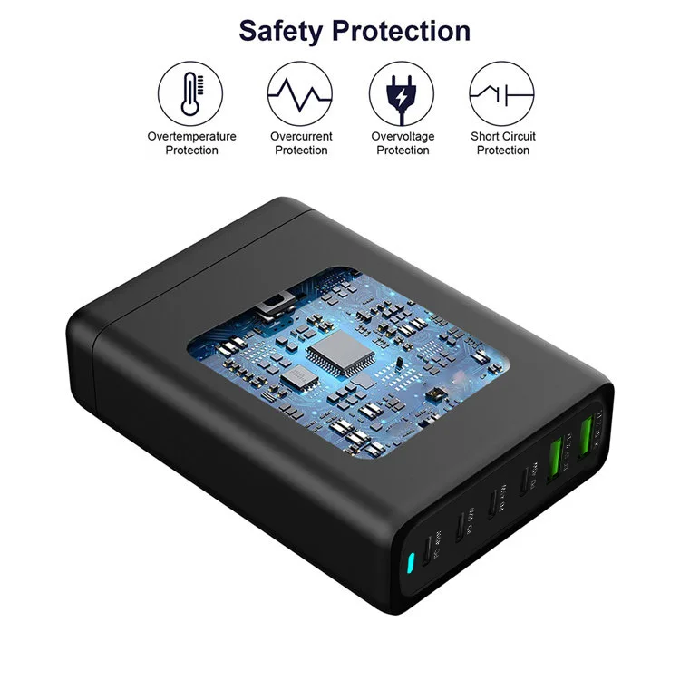 200w Fast Pd Gan Usb C Hub Multiport Travel Adapter 6 In 1 High Power ...