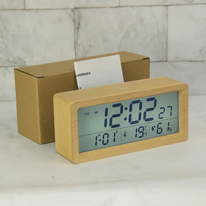 Emaf Bamboo&wood Digital Table Alarm Clock Watch Desk Smart Backlight ...