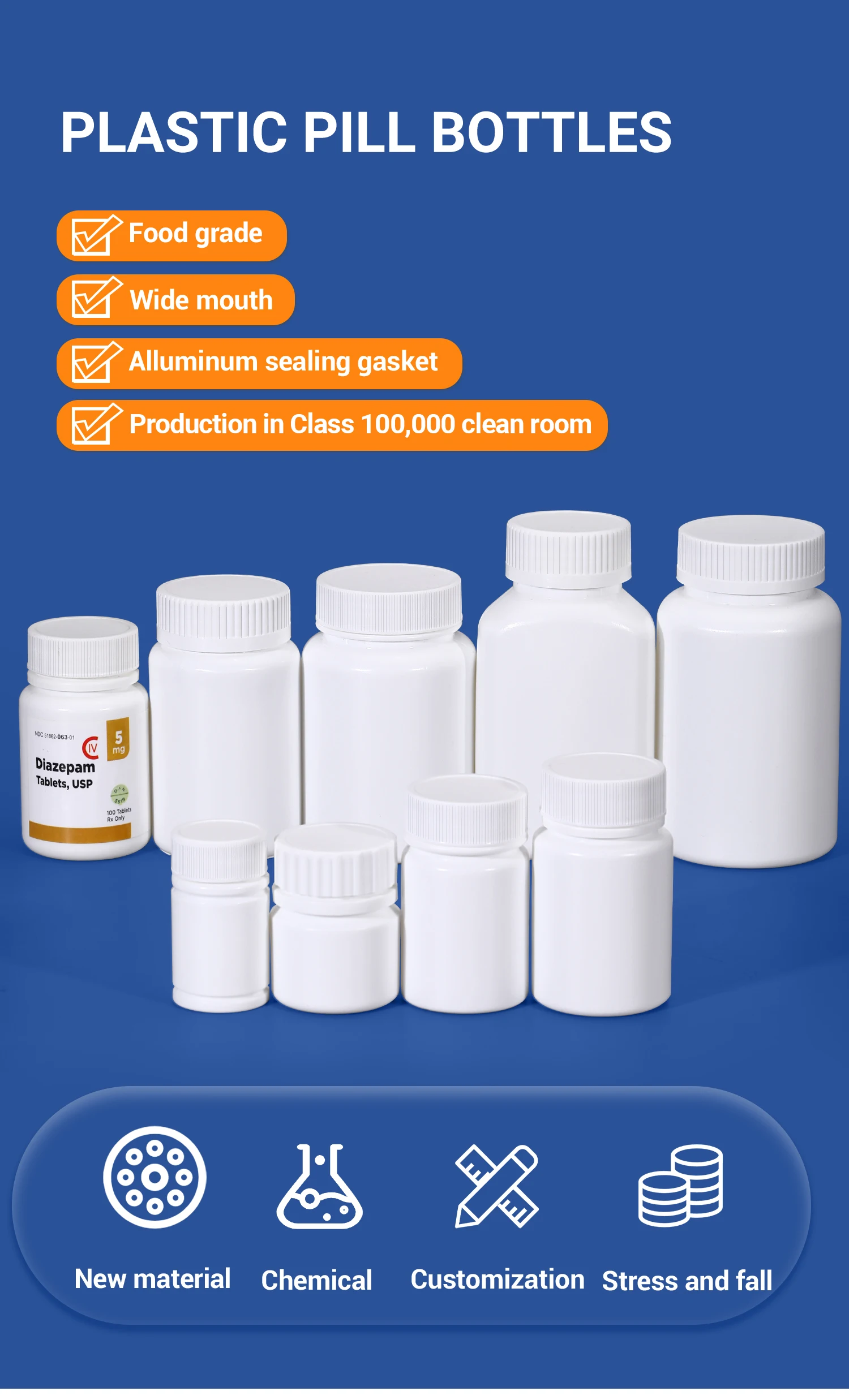 Child Safe Empty White Round Plastic Pill Medicine Bottles for Capsule ...