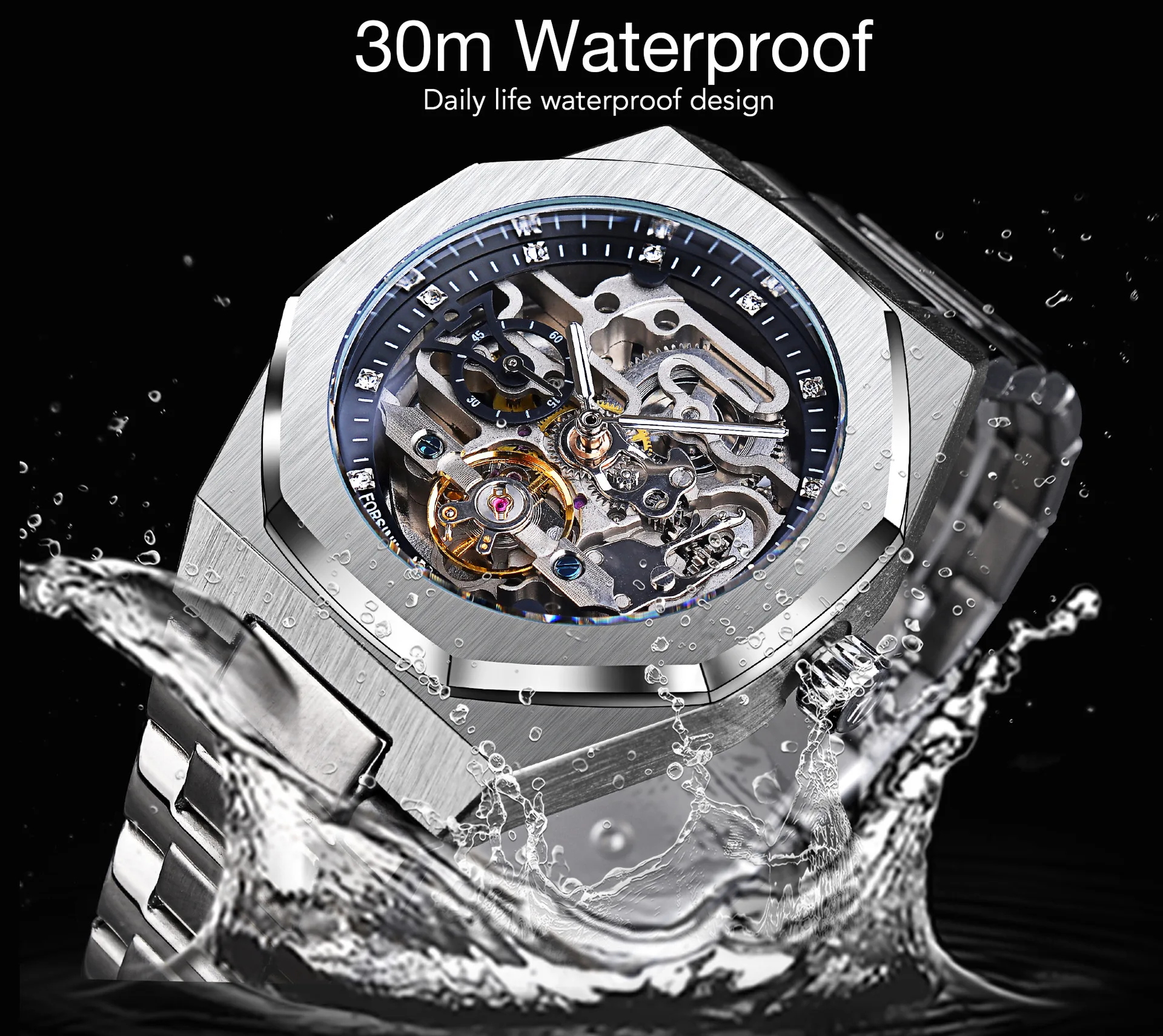 Men's Waterproof Tourbillon Mechanical Watch - Luminous Stainless Steel ...