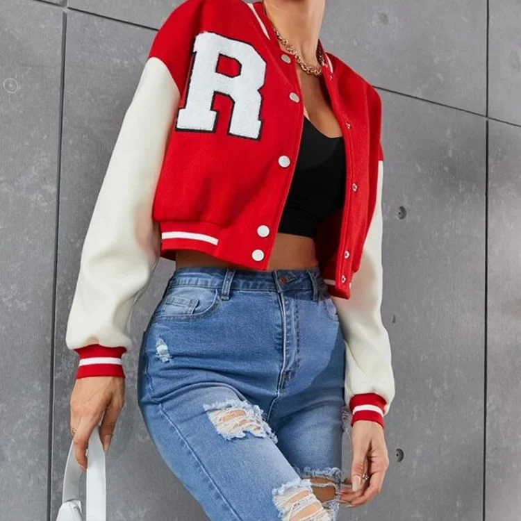 Crop Letterman Jacket Custom Embroidered Logo Baseball Shirt Women ...