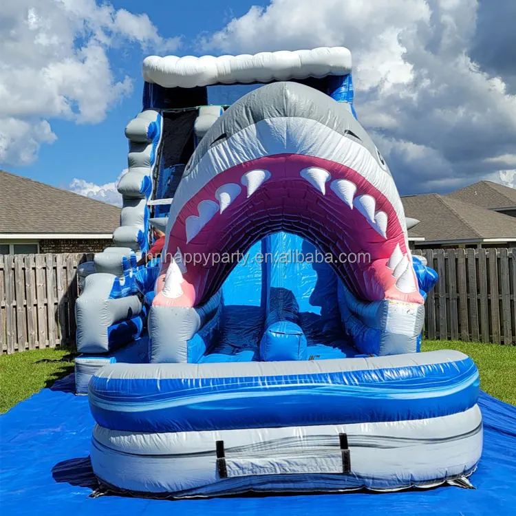 18ft Waterslide Gigantic Shark Jaws Inflatable Slide with Water Pool ...