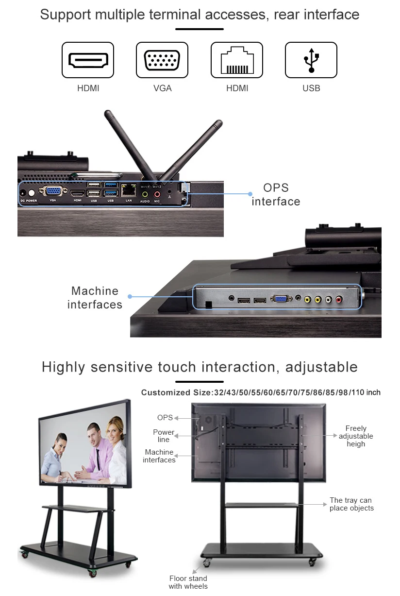 98 Inch 4K LED Digital Interactive Whiteboard for Schools