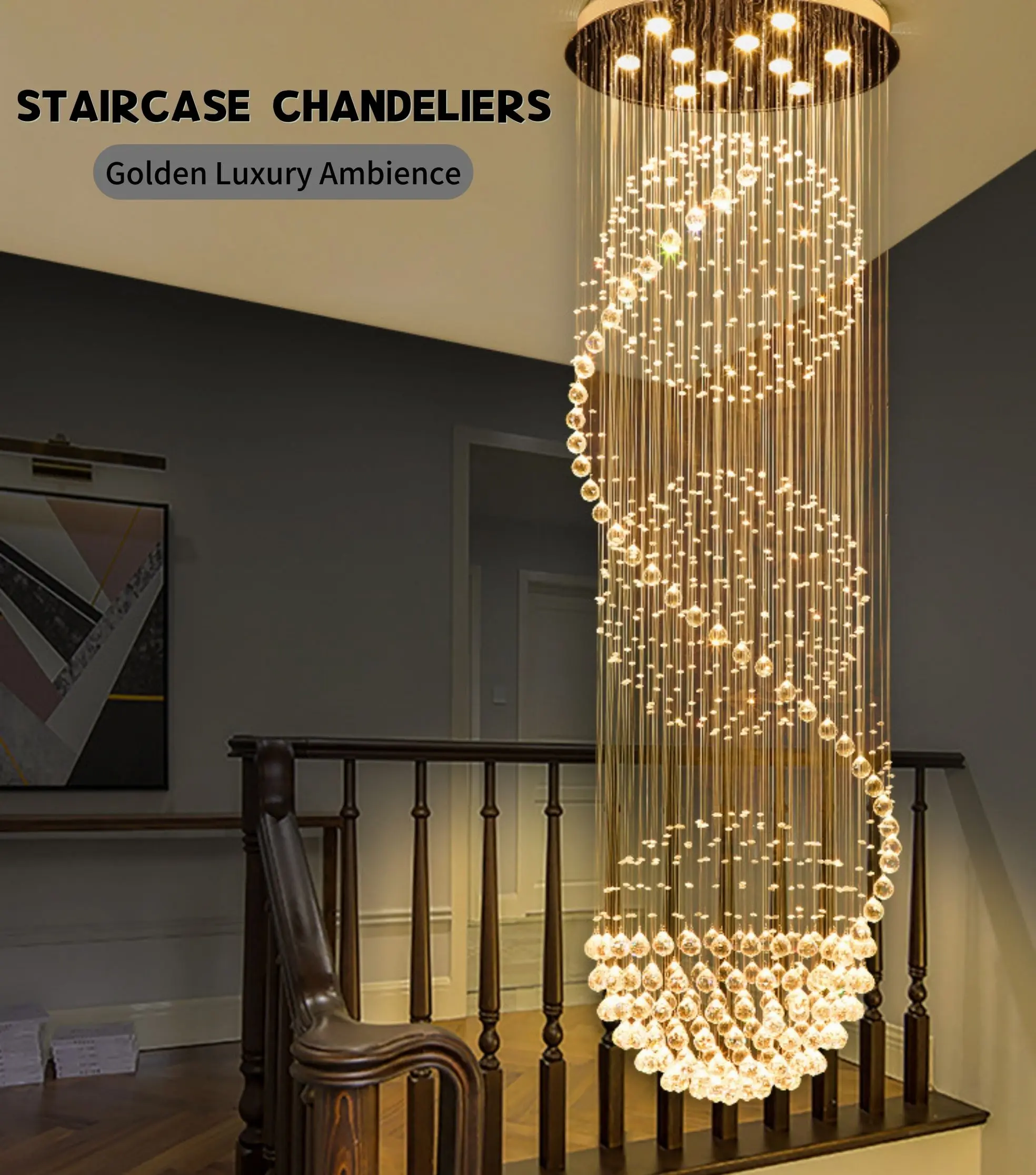 Custom Large Hotel Gold Long Chandelier Ceiling Hanging Indoor ...