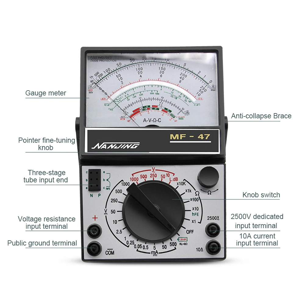 MF47 Pointer Multimeter - AC/DC Voltage & Current Tester