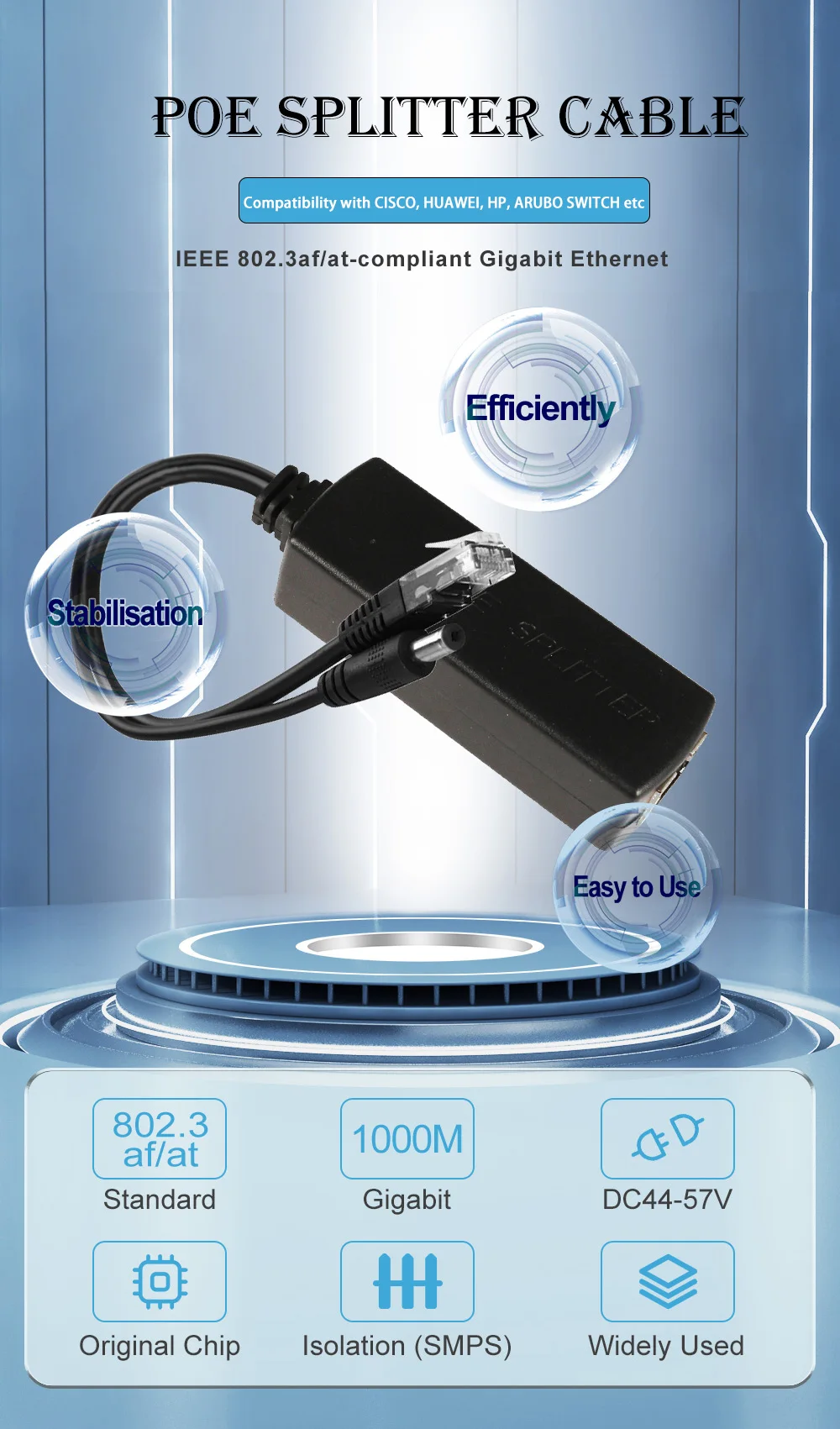 Factory Splitter Power Over Ethernet 10/100mbps Ieee802.3at/af Poe ...