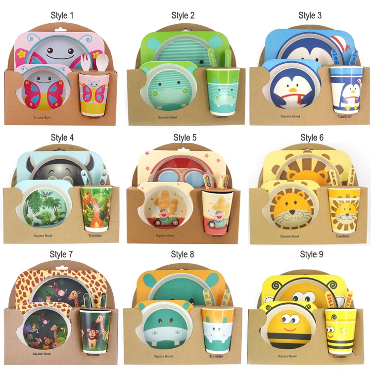 Kinderteller Bambus Custom Kids Bamboo Dinner Set,5pcs Set Cartoon Kids ...