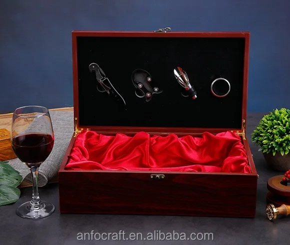 Wooden Red Wine Box Set Premium Single Bottle Gift Case With Hinged Lid ...