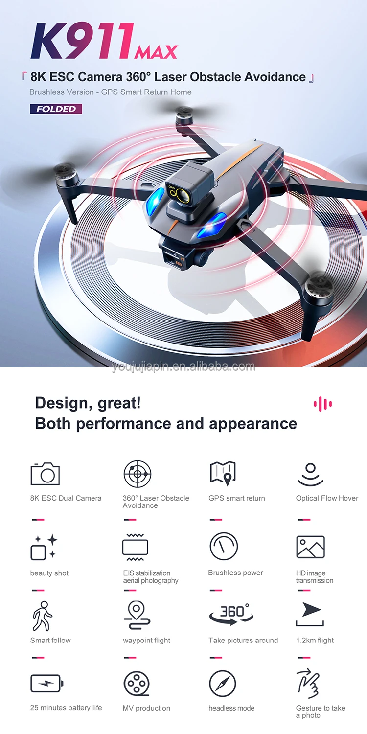 Profesional Drones K911 Max 8k Dual Camera Gps Tracking Drone 5g Wifi Rc Obstacle 1200m Long ...