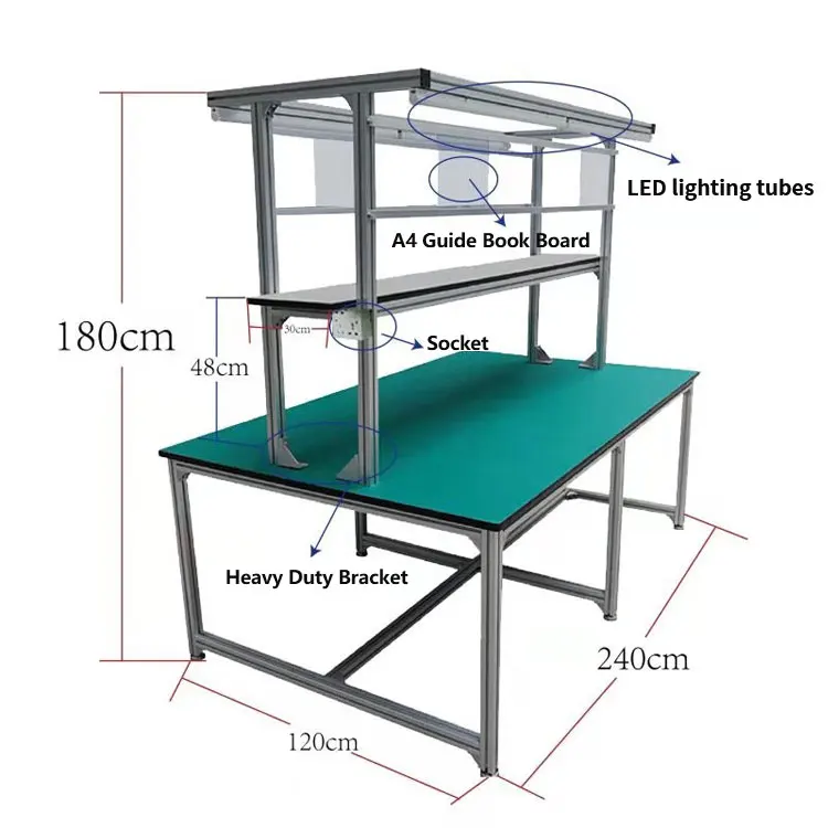 Industrial Aluminium Workbench Double Sided Esd Work Table With Socket ...