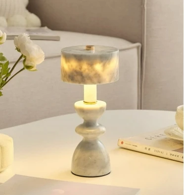 Modern Marble Jade Table Lamp With Led Light Source Rechargeable Touch ...