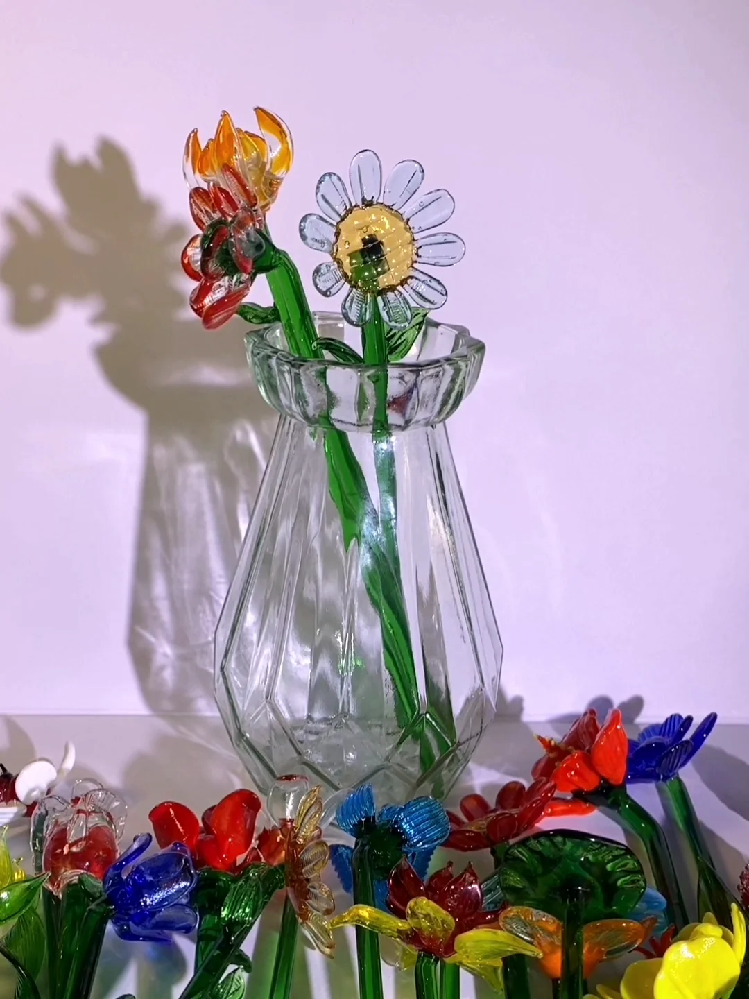 Handmade Crystal Rose Iris Long Stem Murano Glass Flower Decoration ...