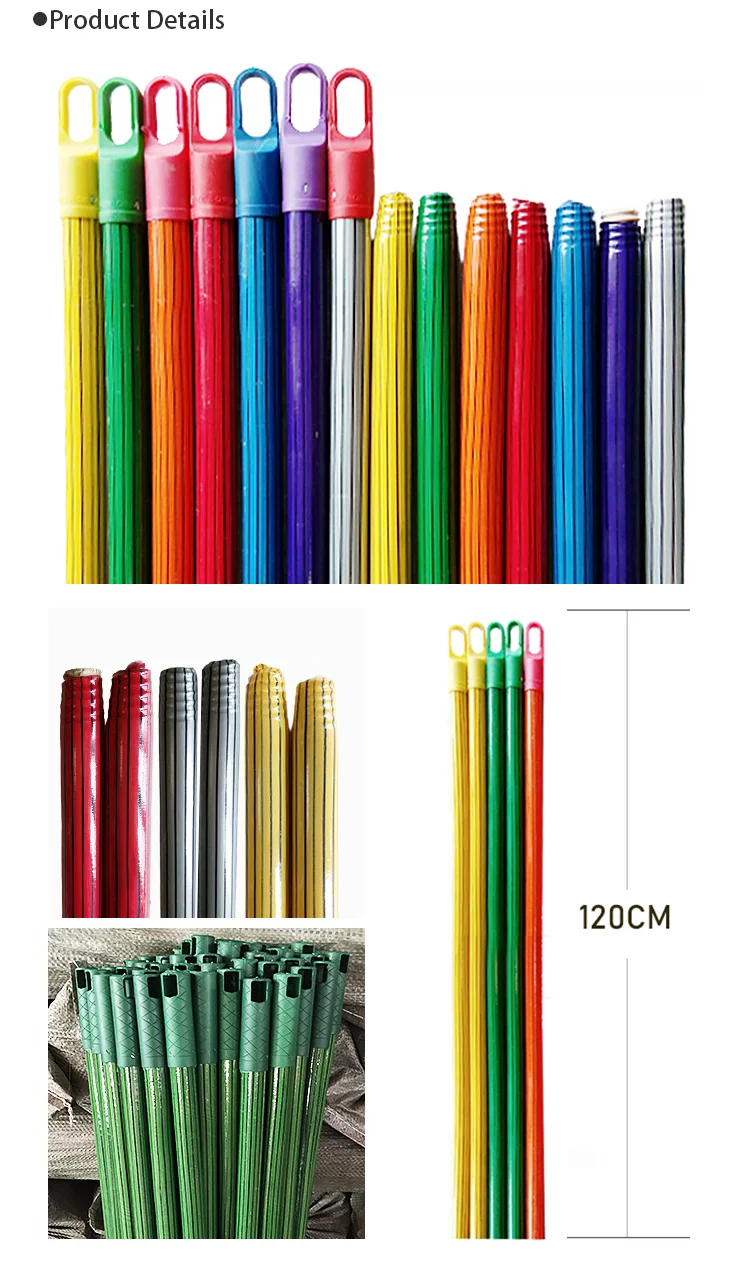 Striped Pvc Coated Plastic Coating Wooden Broomstick For Broom Brush ...