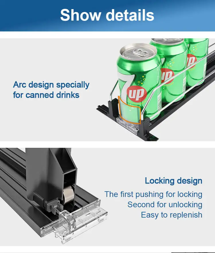 Retail Spring Loaded Fridge Bottle Can Beverage Drink Organizer Shelf ...