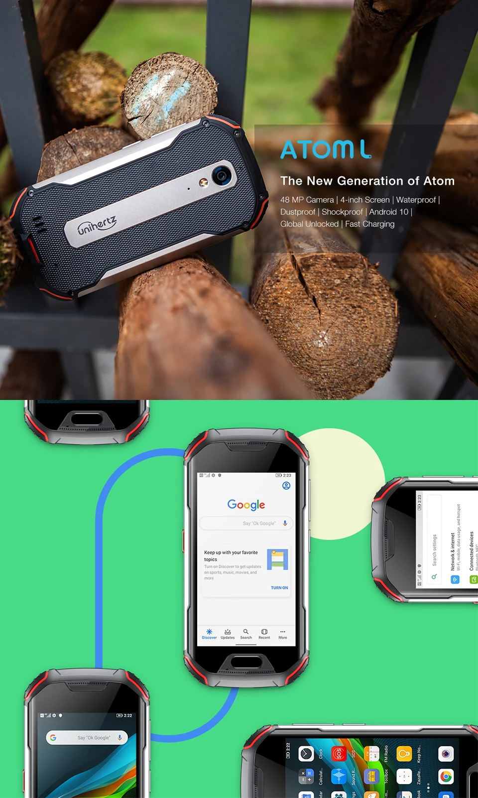 Unihertz Atom L 6gb+128gb Rugged Unlocked 4" Smartphone 48 Mp Camera ...