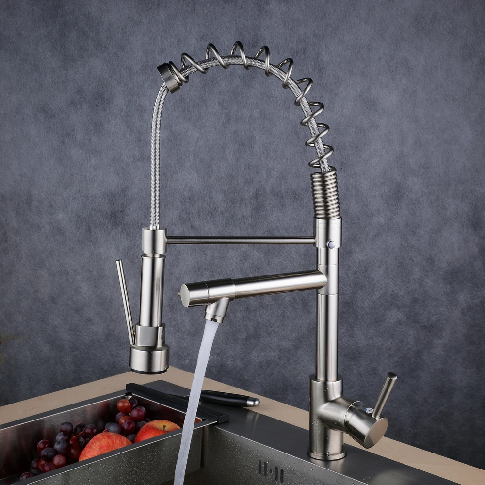Modern Luxury Single Handle Spring Kitchen Mixer Faucet With Pull-out ...