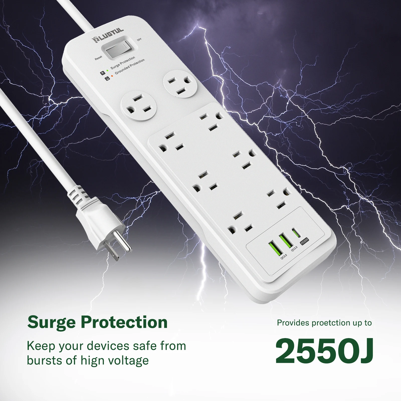 Us Multi Plug Desktop Surge Protector 8 Outlets Power Strip Desk Mount ...