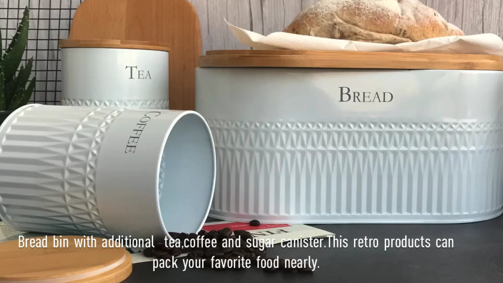 Vacuum Metal Food Loaf Bread Box Breadbox Set Metal Tea Coffee Sugar ...