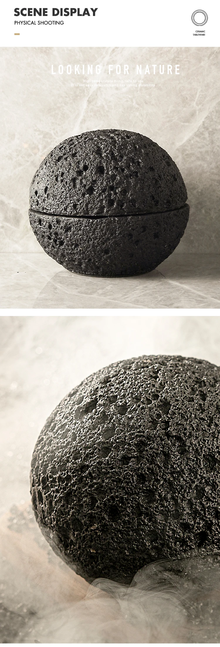 Volcanic Stone Ball Set - Black Ceramic Plates for Events