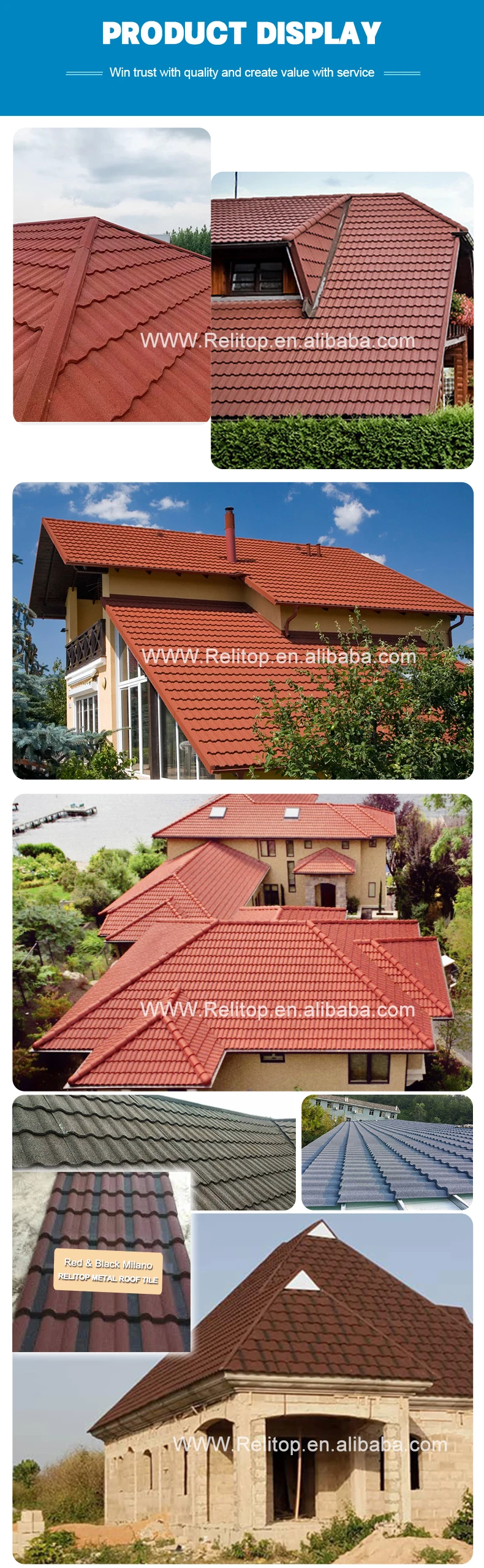 Milano Type Stone Coated Metal Roofing Tiles for Villas