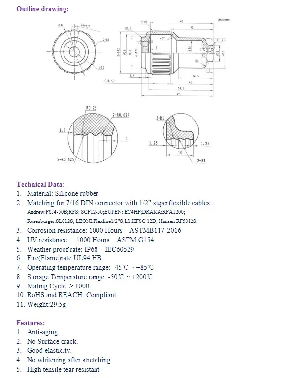 7/16 Din Rf Coaxial Connector 1/2" Super Flexible Cable Wire Casing ...