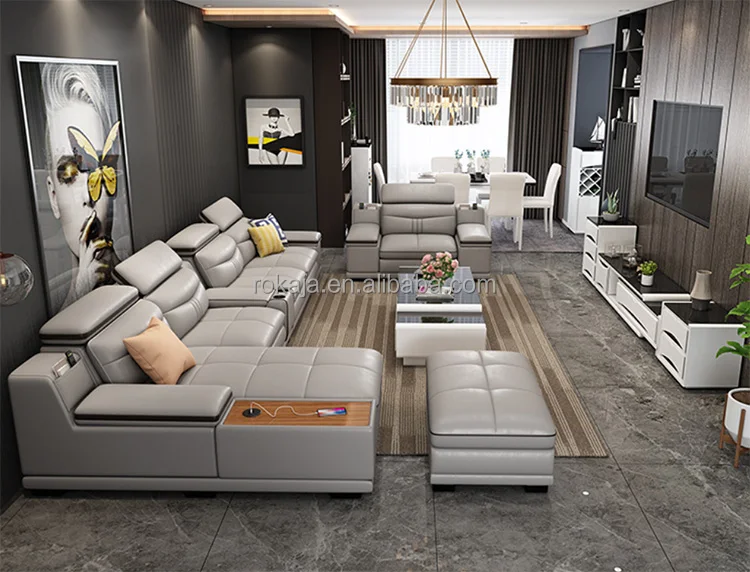 Modern Leather Smart Sofa Set - Multifunctional & Stylish