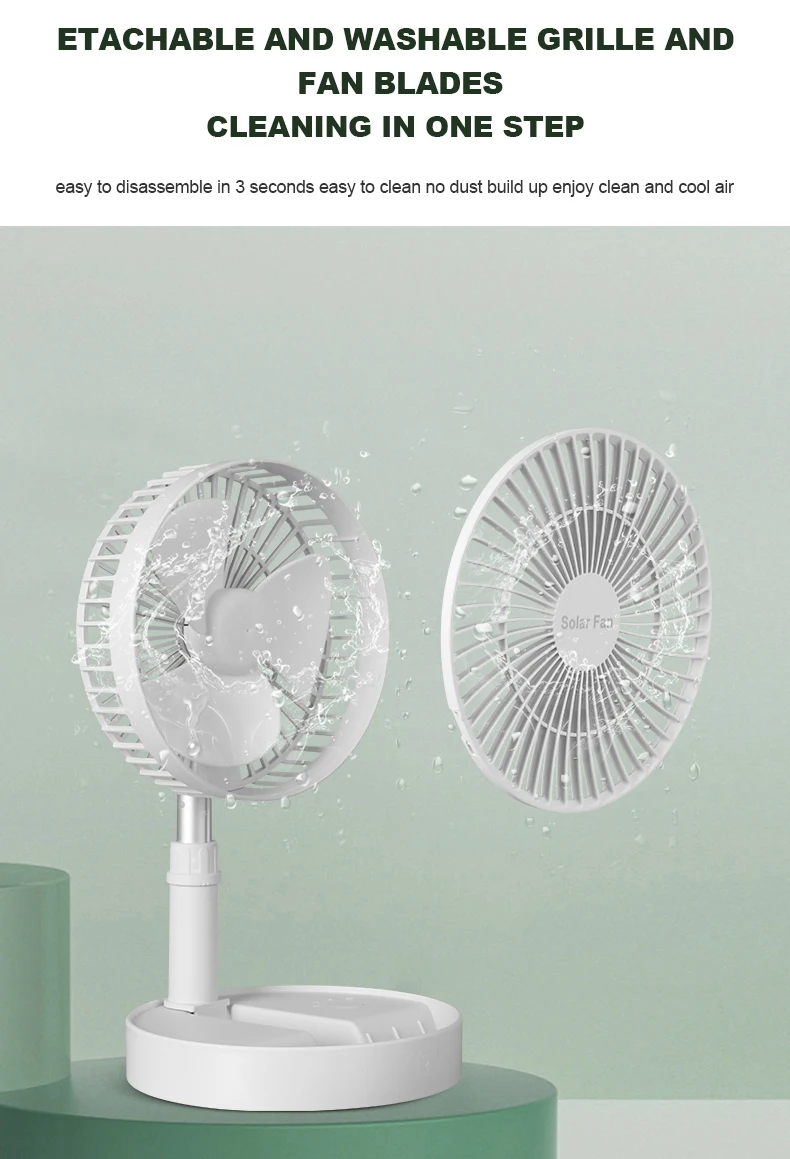 Portable USB Charging Fan with Solar Power - 2 Years Warranty