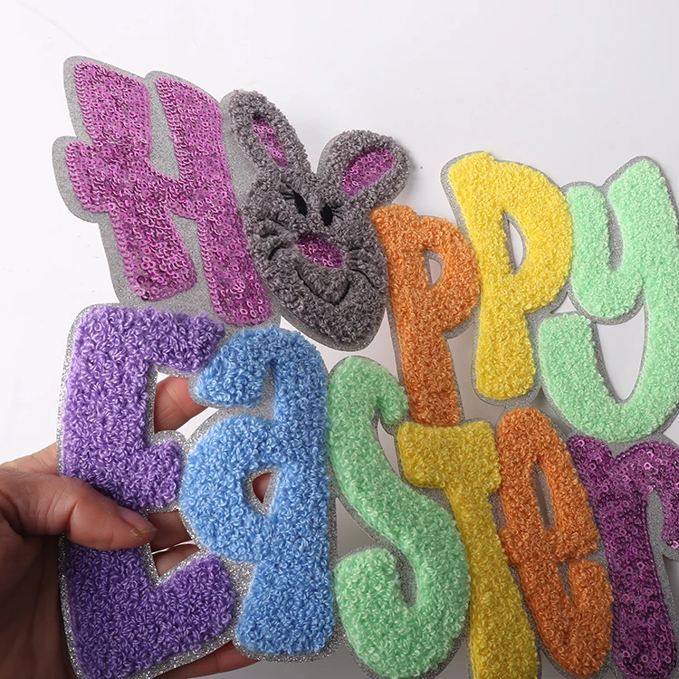 Wholesale Bunny Easter Chenille Patches Glitter Iron On Over Sized ...