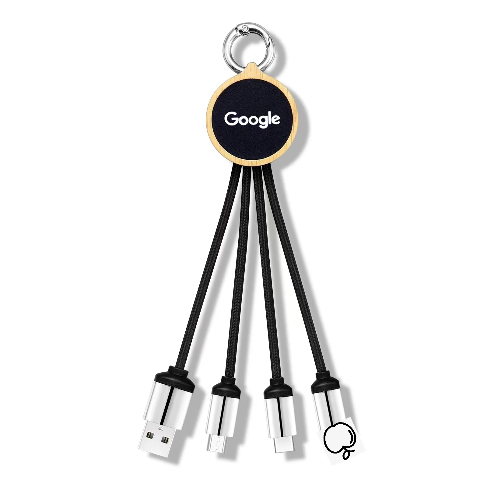 New arrival 3 in 1 keychain usb cable eco-friendly bamboo led light up ...