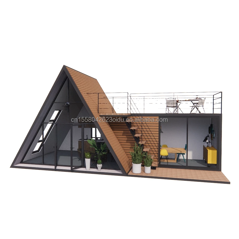 Modern Prefabricated Triangular Wooden House with Steel Structure