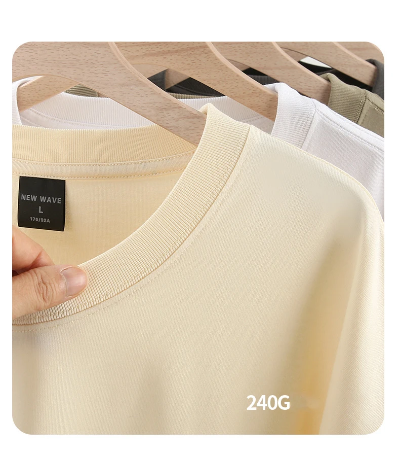 240g Heavy Weight Cotton Short Sleeve Tshirt Men Oversize Thick Collar Blank Tshirt In Bulk ...