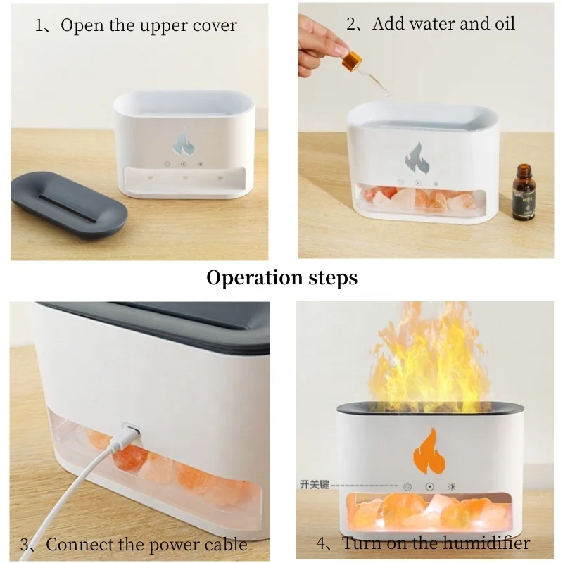 Customized Logo Ultrasonic Flame Aroma Diffuser - Himalayan Salt Lamp