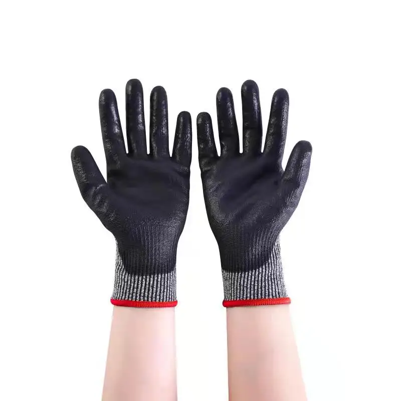 Factory Wholesale Ansi A4 En388 4542 Hppe Black Pu Coated Gloves Anti Cut Safety Gloves Cut ...
