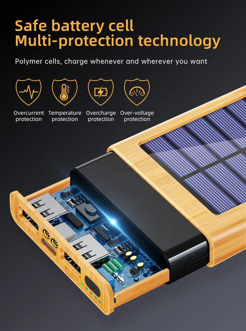 Custom Outdoor Fast Charging Mobile Eco Friendly Wood Power Bank 10000mah