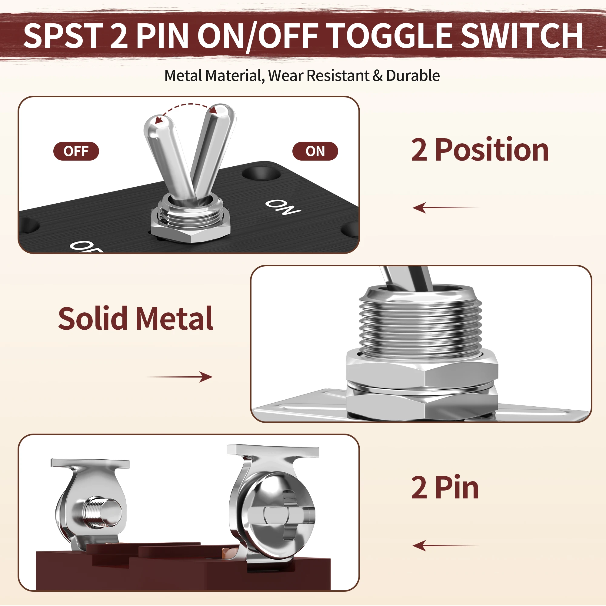Heavy Duty Toggle Switch 12V DC 30A Waterproof Toggle Switch 2 Pin ON/Off SPST with Mounting ...