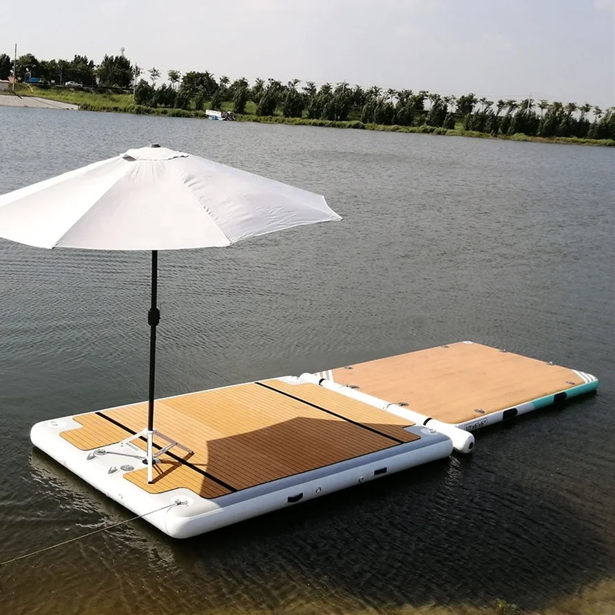 250x150x20cm Teak Deck Inflatable Pontoon Dock - Water Floating ...