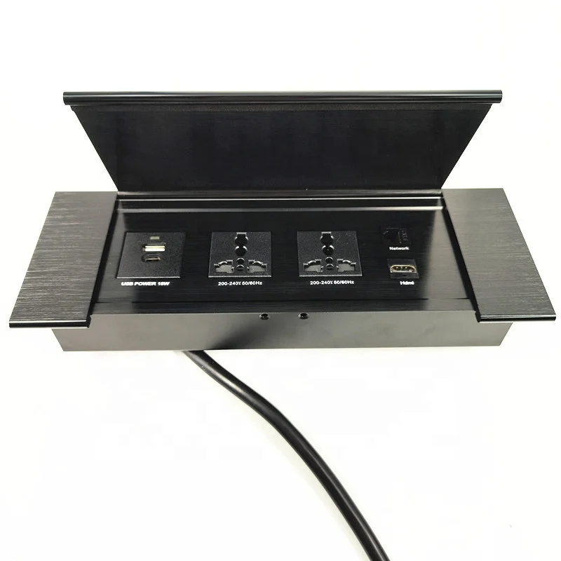 Universal Power Outlet Built In Flip Cover Cable Cubby Desk Socket With ...