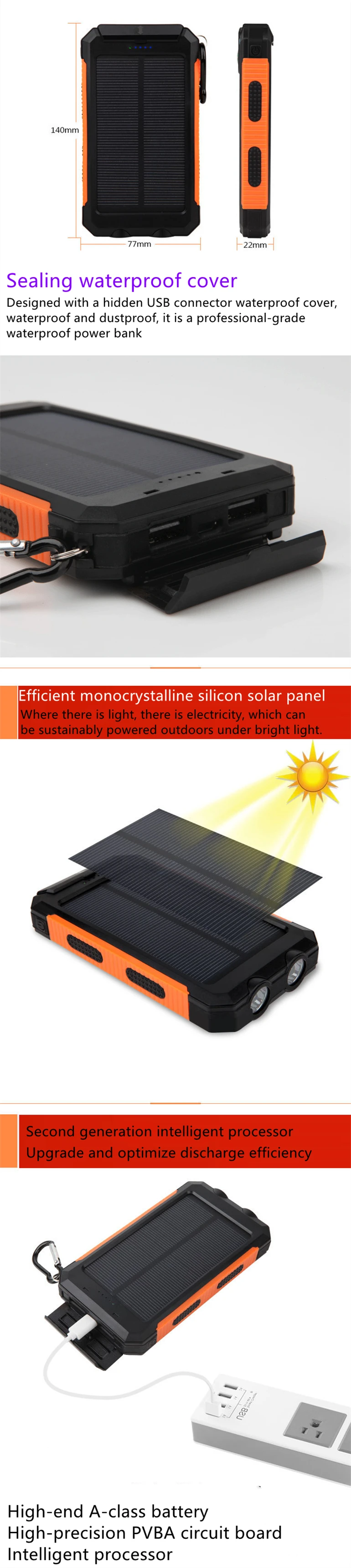 IP67 Waterproof Solar Charger - 20000mah Power Bank