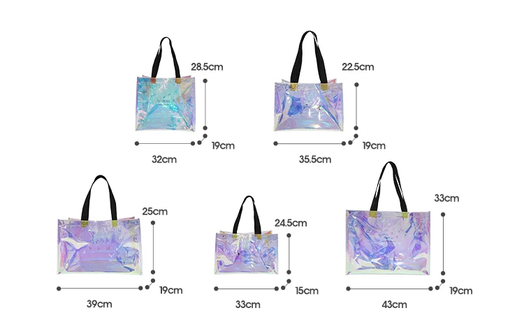 Custom Fashion Shopping Transparent Clear Iridescence Pvc Holographic ...