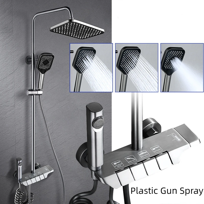 Luxury Piano Key Rainfall Shower Head with Handheld Spray, Adjustable ...