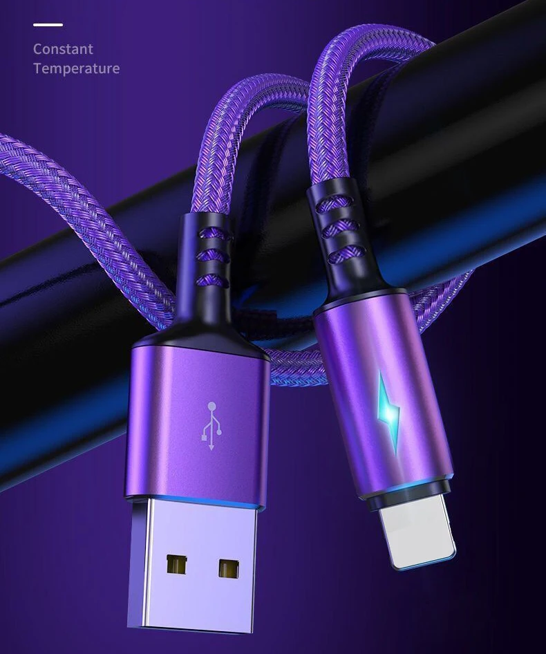 2024purple Blue Red 2m6 Feet Flash Light Led Logo Braided Nylon Power ...