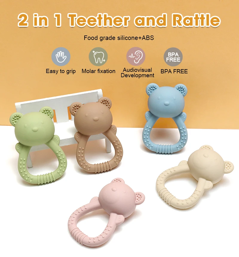 Custom Baby Teether Cartoon Style Baby Silicone Teething Ring Rattle ...