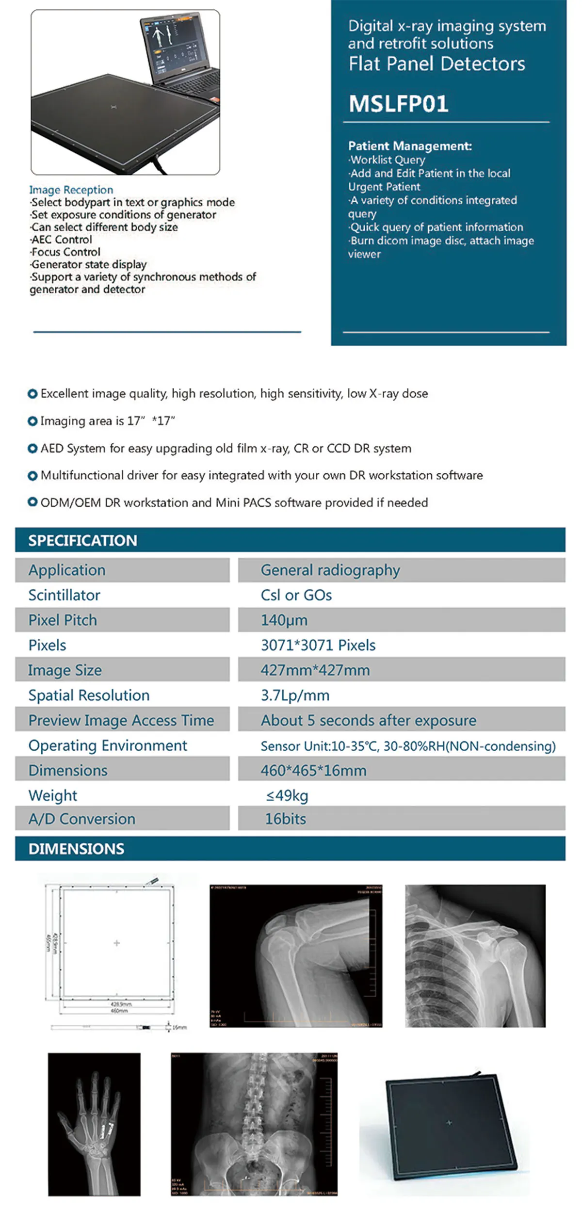 Low Xray Dose Iray Flat Panel X Ray Detector For Digital Radiography Mslfp01 Buy Flat Panel X