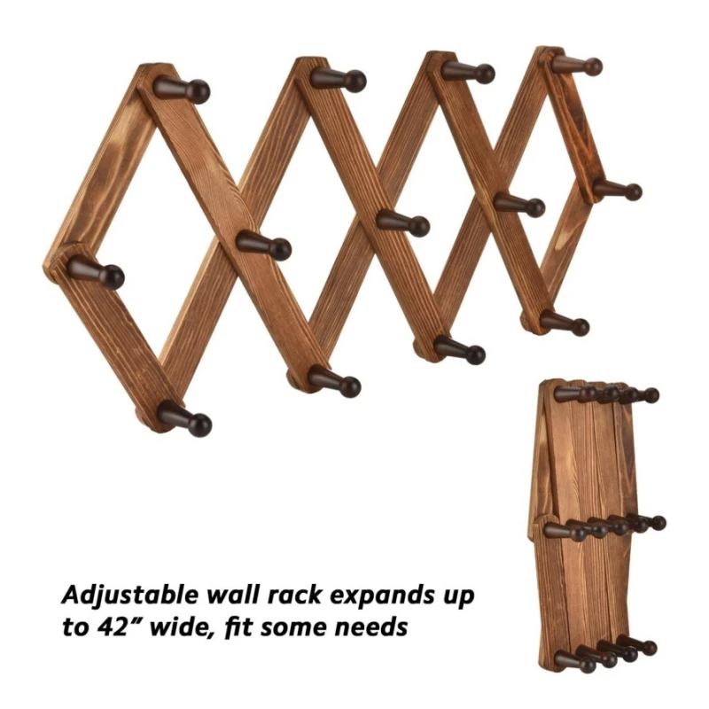 Vintage Brown Expandable Accordion Wall Mounted Hooks Wooden Wall ...