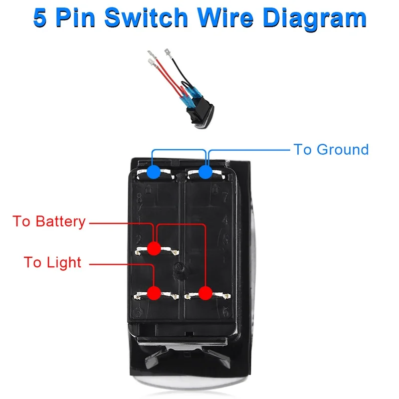 Waterproof 12V 24V 5 Pin SPST Rocker Switch for Auto & Marine