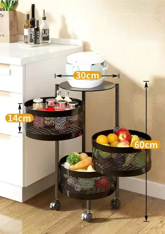 Multifunctional 3/4/5 Tier Round Rolling Cart - Kitchen Storage ...