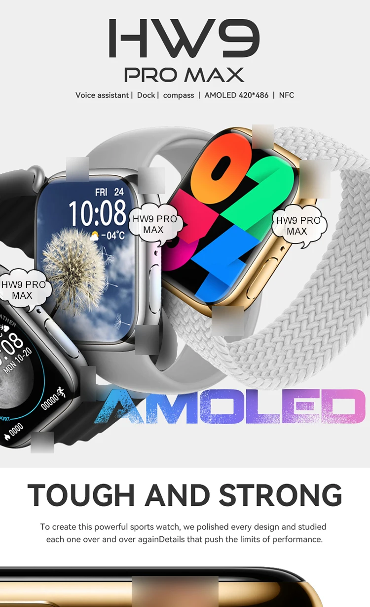 2023 Amoled Screen 49mm Hw9 Pro Max Smart Watch With 3 Straps Nfc Bt Call Hw9 Ultra Smartwatch ...