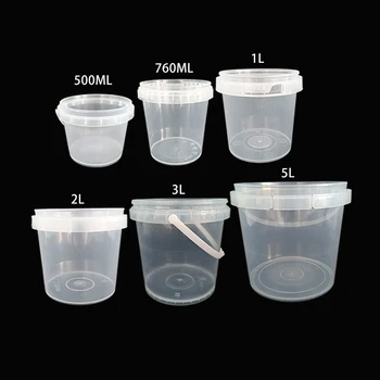 500ml 1l2l3l5l White Clear Plastic Round Buckets With Lids And Handle ...
