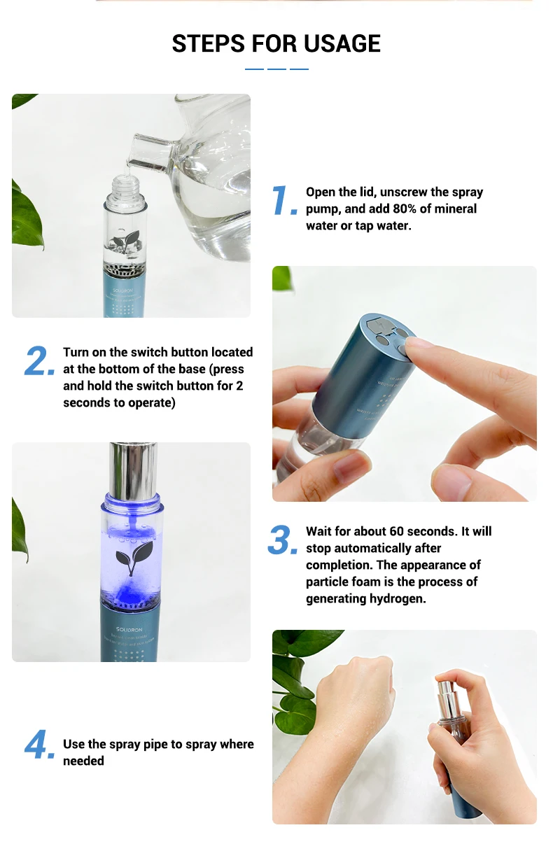 Portable H2 Electrolysis Ionic Nano Hydrogen Water Spray Hydrogen Water ...
